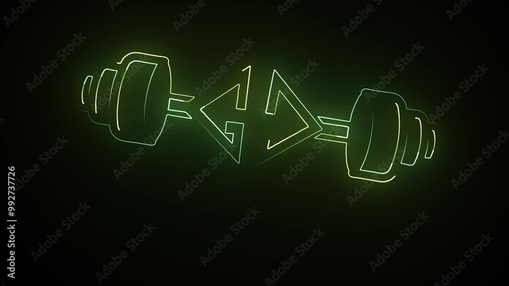 Animated icon of a weightlifting athlete with a glowing neon effect ...