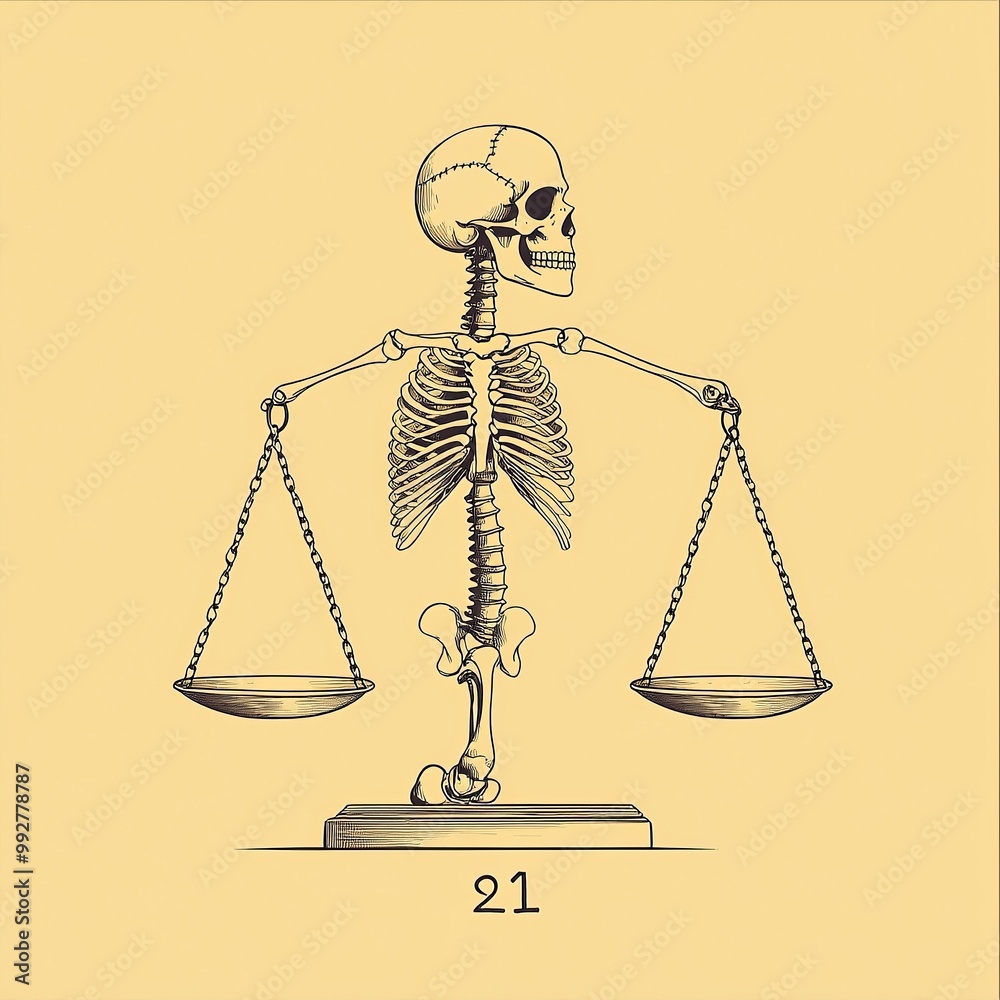 Elegant Skeleton Judge Holding Scales and Libra Symbol in a Balanced ...
