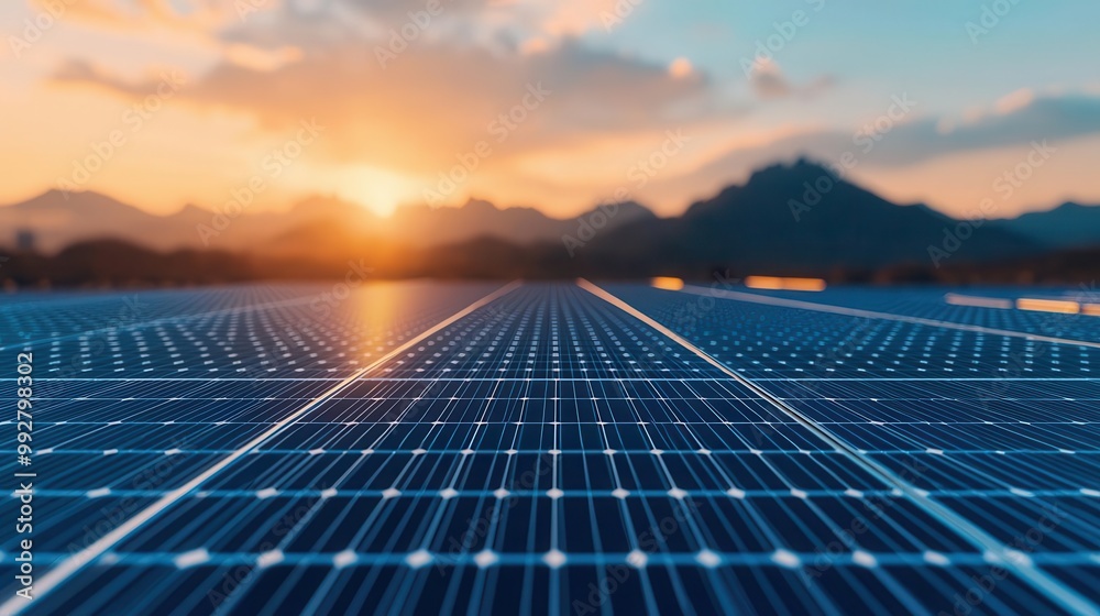 Conceptual image of a solar energy network, with panels on rooftops and ...