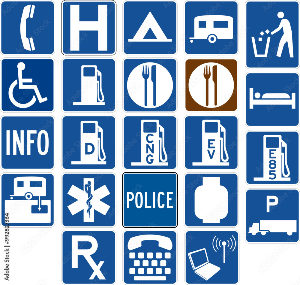 Comprehensive Motorist Services Signs Collection Featuring Telephone ...