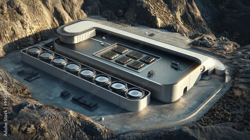 Architectural plan of a subterranean energy storage facility, focusing ...
