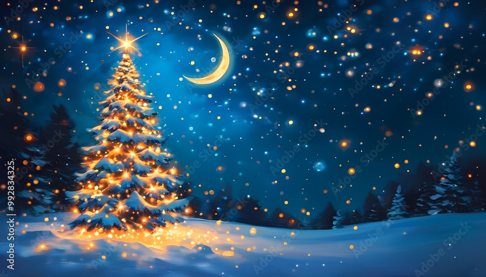 christmas tree with snowflakes and stars A celestial Christmas backdrop ...