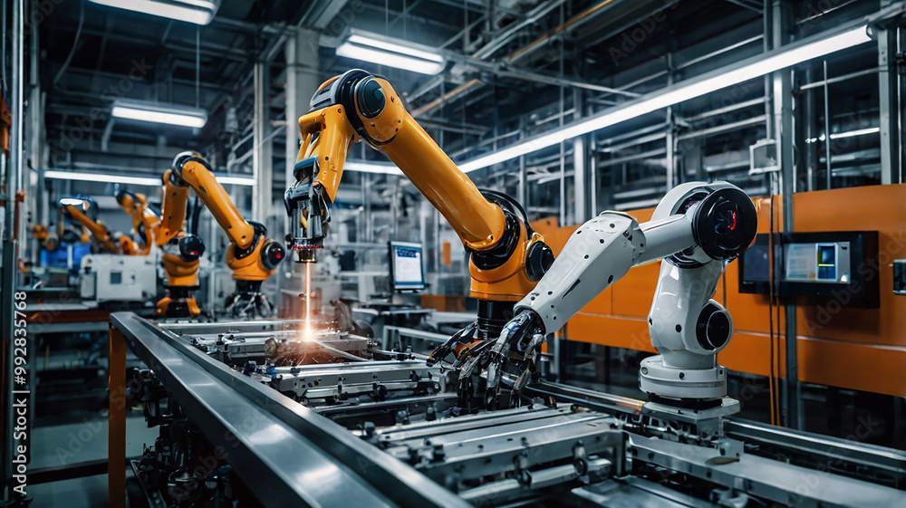 Smart industry robot arms for digital factory production technology ...