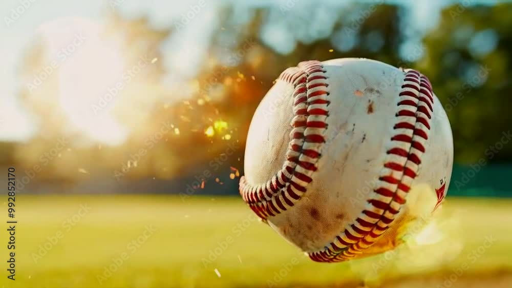 A baseball flying through the air, capturing motion and energy in a ...