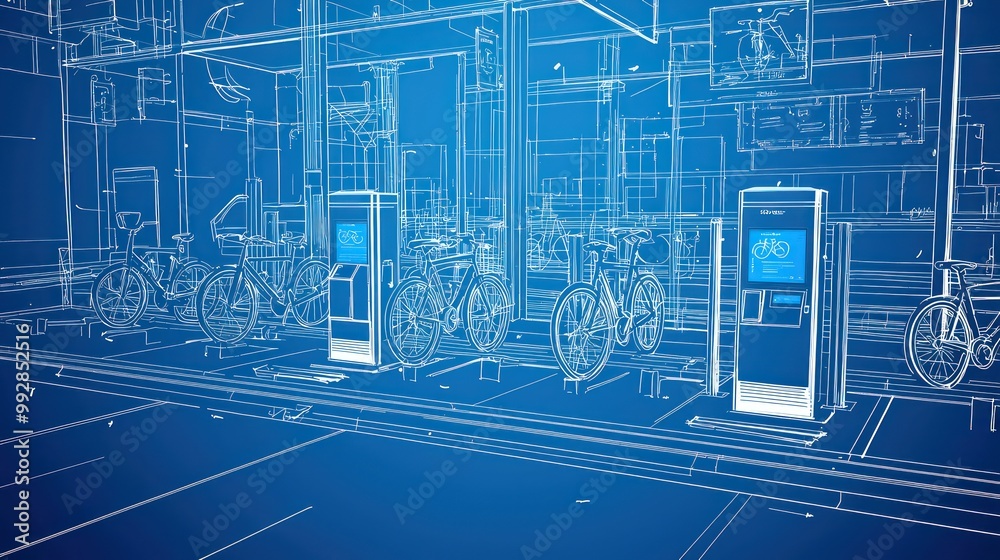 Blueprint of an urban bike-sharing station, including dock layouts ...