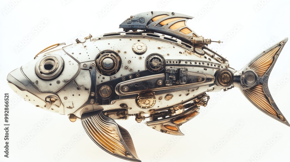 Steampunk inspired mechanical fish in a minimalist style showcasing ...