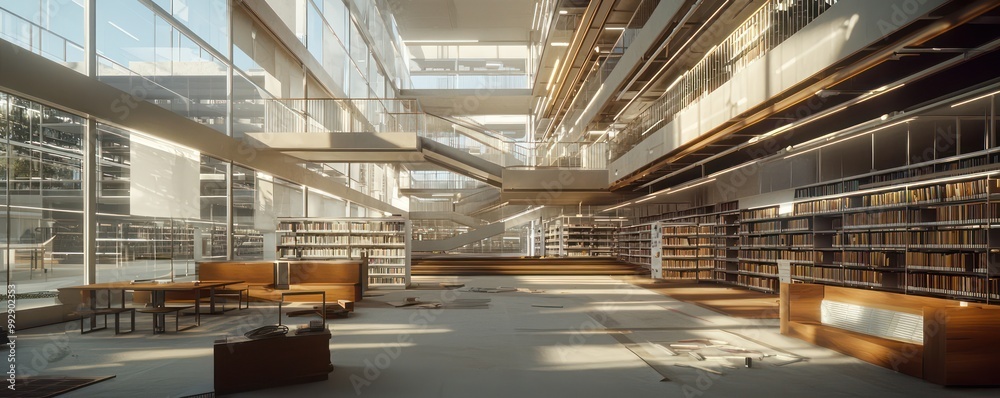 Hyper-realistic depiction of a new digital library being constructed ...