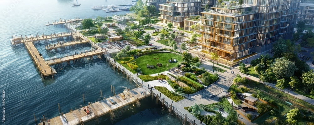Hyper-realistic depiction of a new waterfront development project ...