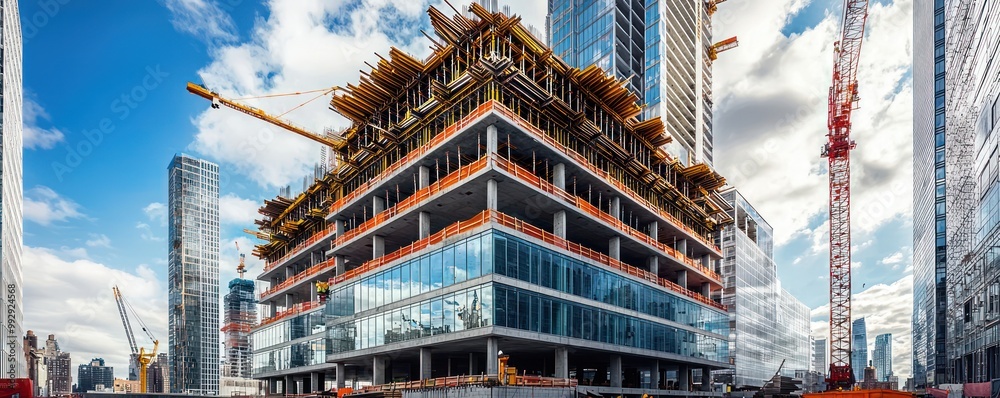 Image of a new high-rise office building under construction, showcasing ...