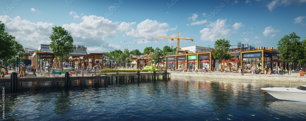 Image of a new waterfront shopping district under construction ...