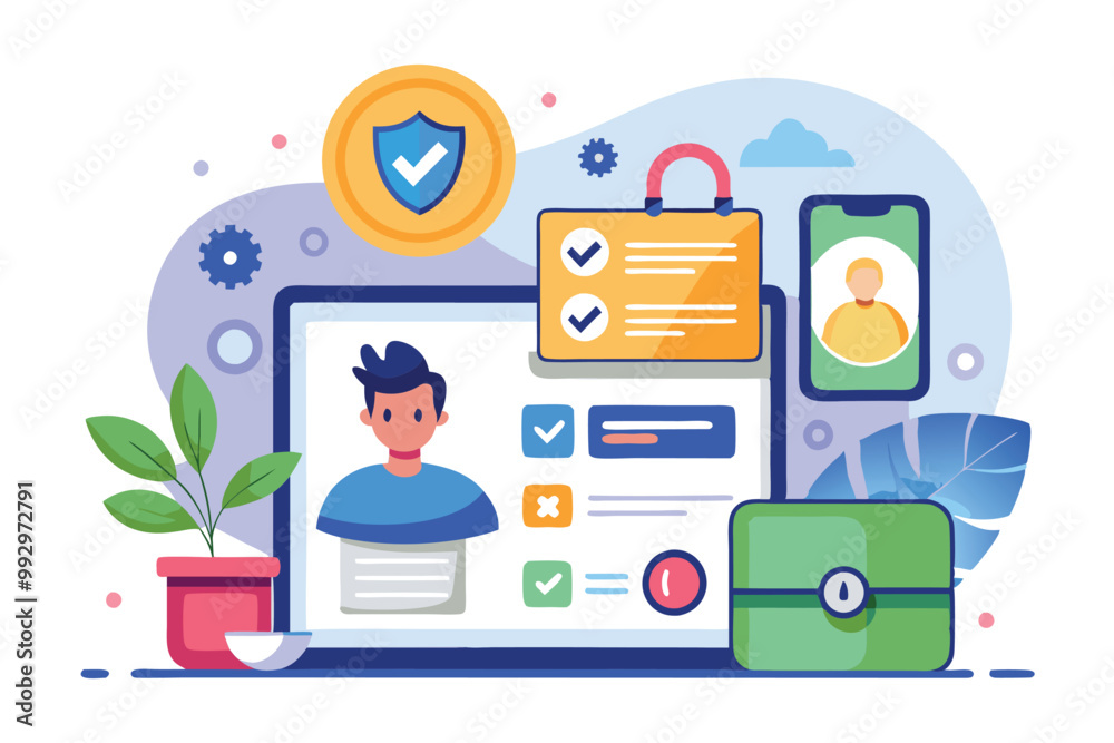This illustration depicts a user-friendly digital identity verification process involving ...