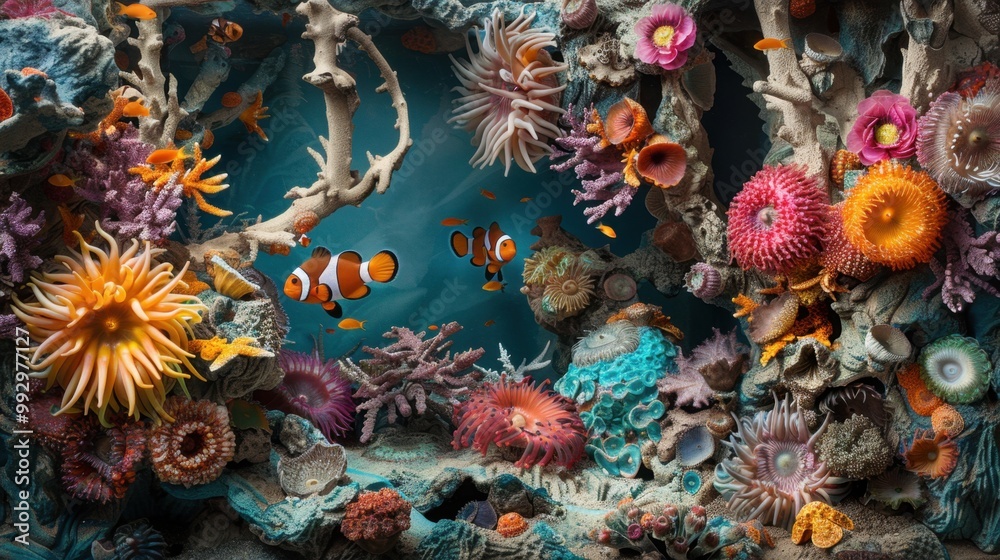 Coral Reef Exhibit: A lively exhibit showcasing colorful corals and ...
