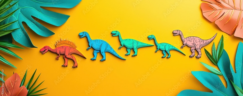 Fossil timeline of dinosaurs flat design top view showing evolutionary ...