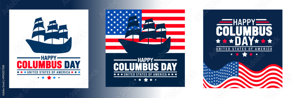 Happy Columbus Day social media post banner design template set with ...