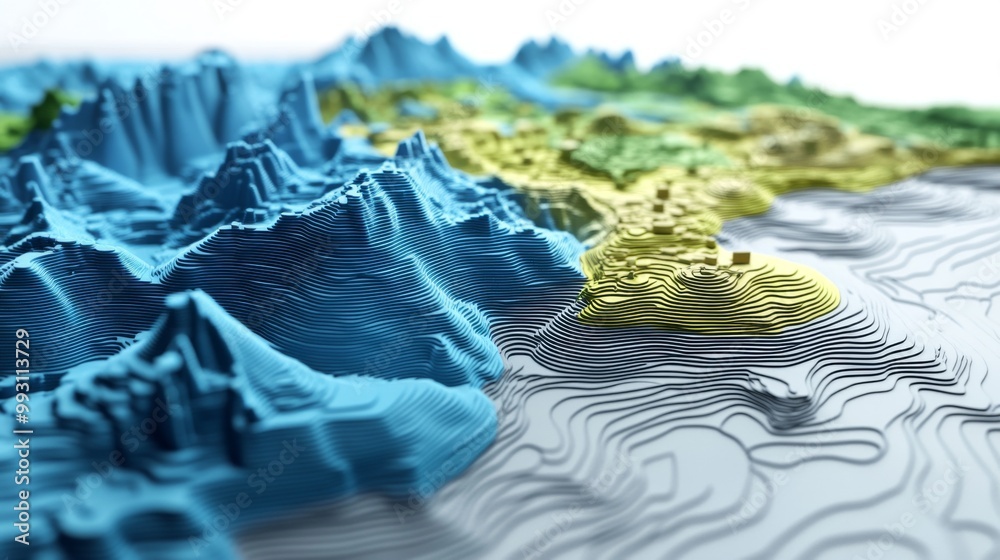 Visualization of topography and elevation in a 3D environment. Stock ...