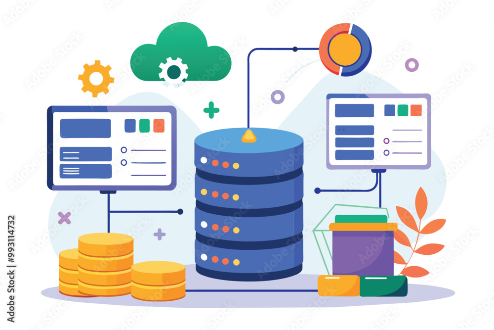 This illustration depicts a database storage analysis with colorful ...