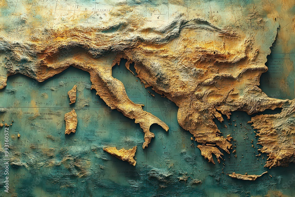 Beautiful 3D relief map of the Mediterranean region, showcasing ...