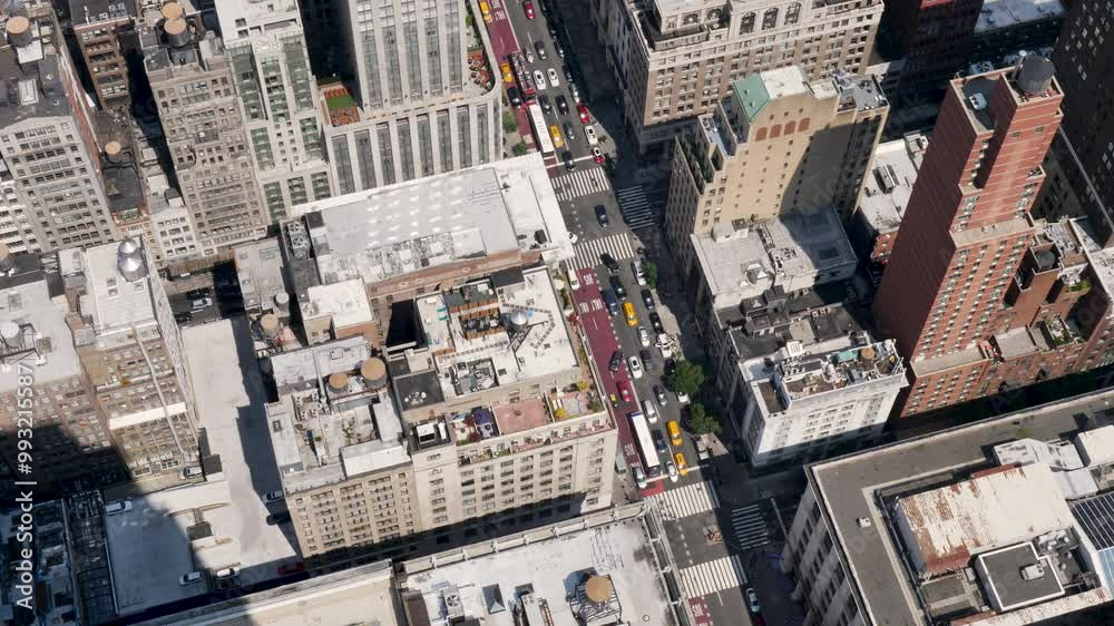 Slow motion landscape of New York city intersection cars and taxi at ...