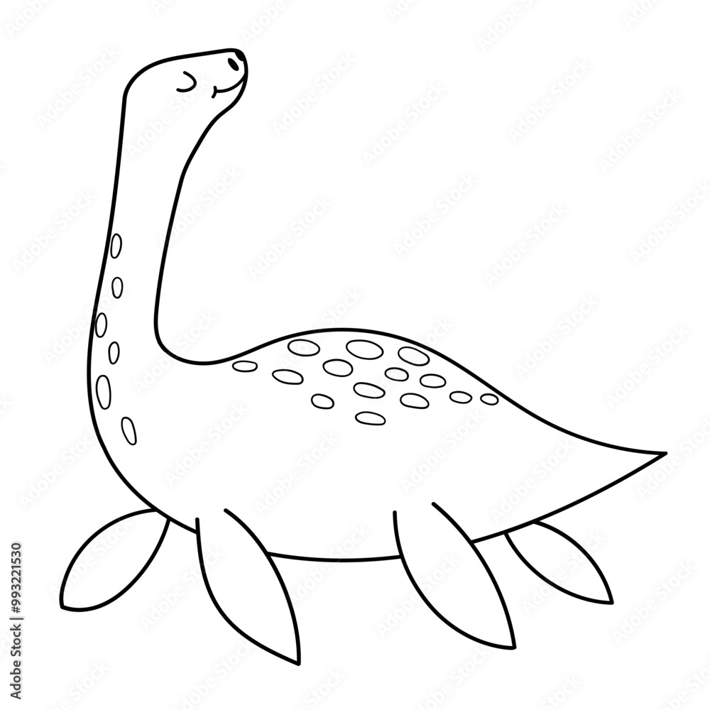 Cute plesiosaurus in black and white isolated element. Funny dinosaur ...