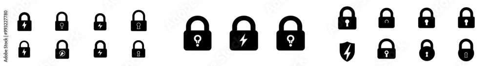 Set of broken lock icons. Modern password cracked symbol. Security ...