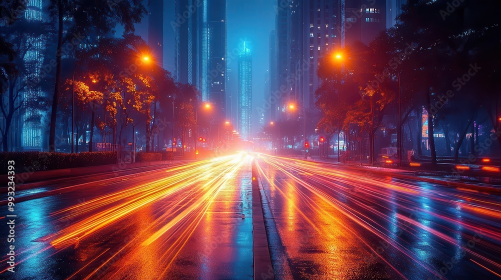 a vibrant smart city scene at night illuminated with technologydriven ...