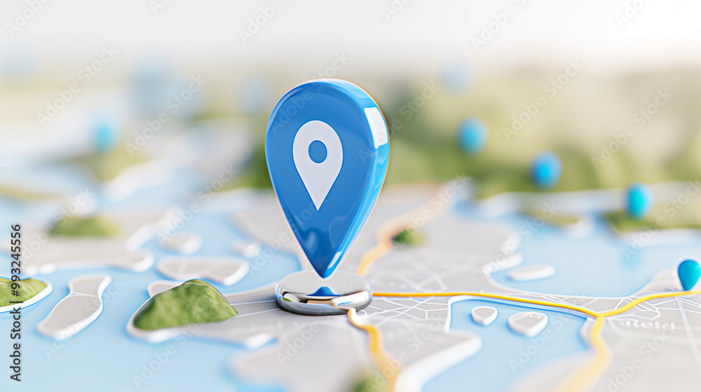 Map pin on location indicating navigation with nearby map markers and ...