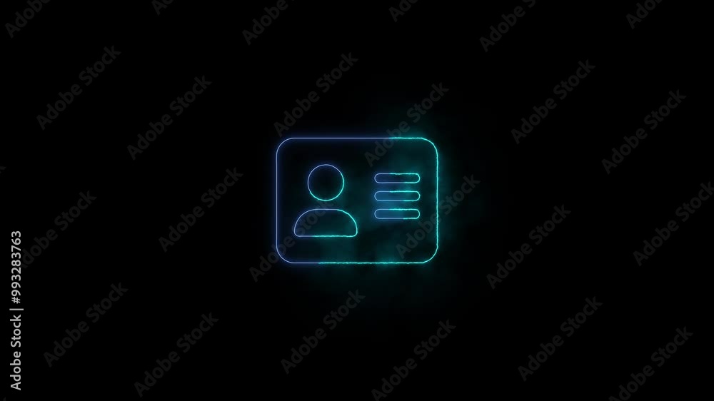 ID Card icon animation. Neon Identification card, personal data files ...