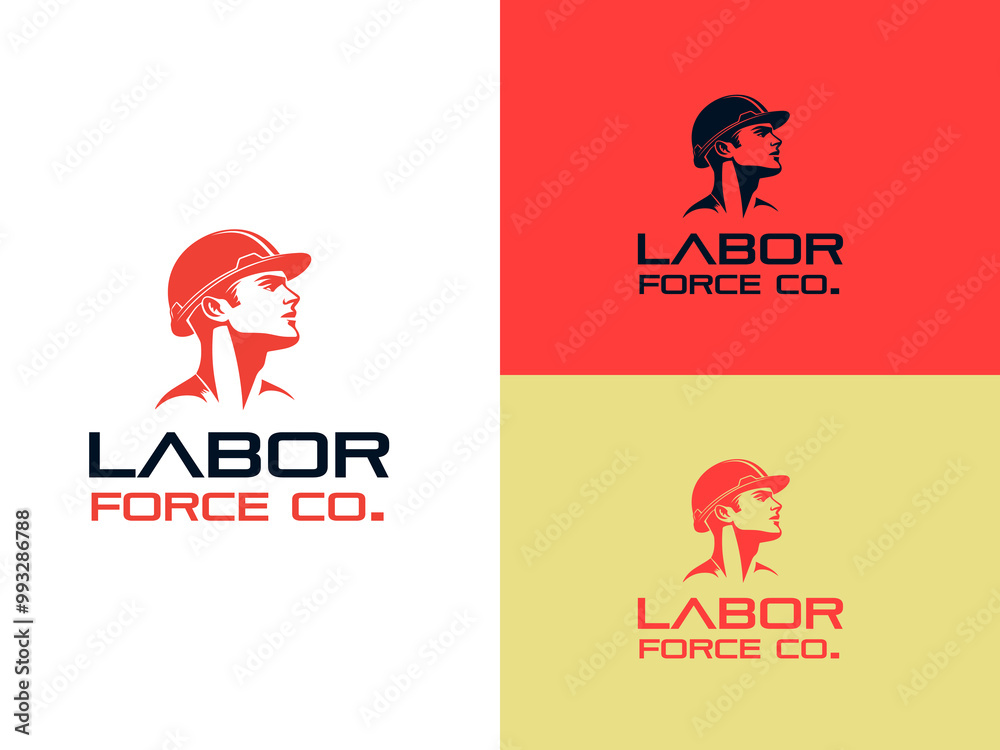 Labor Force Company logo design .Red construction worker profile. A ...