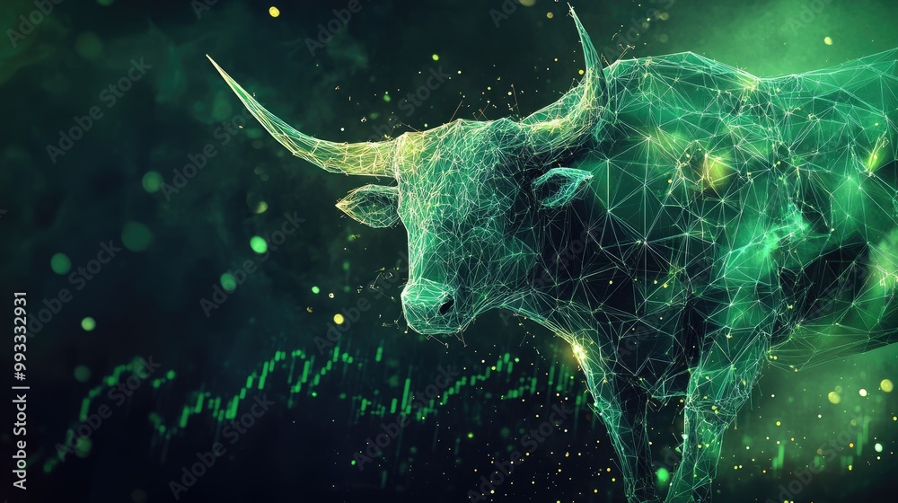 Abstract design featuring a polygon bull representing the stock market ...