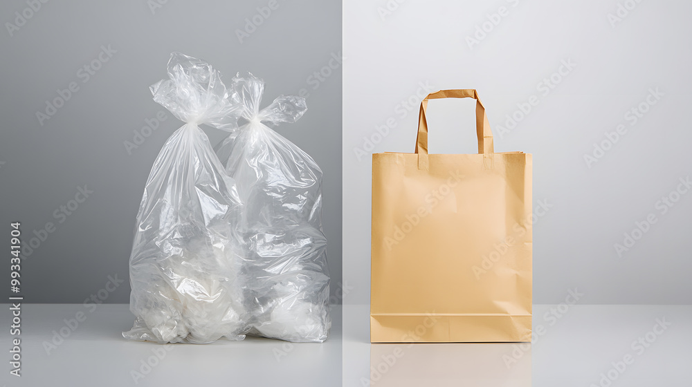 Plastic vs Paper: A Split Image Depicting the Environmental Impact of ...