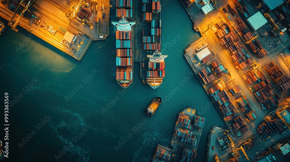 Aerial perspective of a global trade hub, showcasing a sprawling ...
