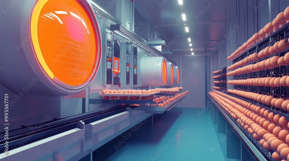 Modern egg processing plant with automated conveyor belts and egg ...