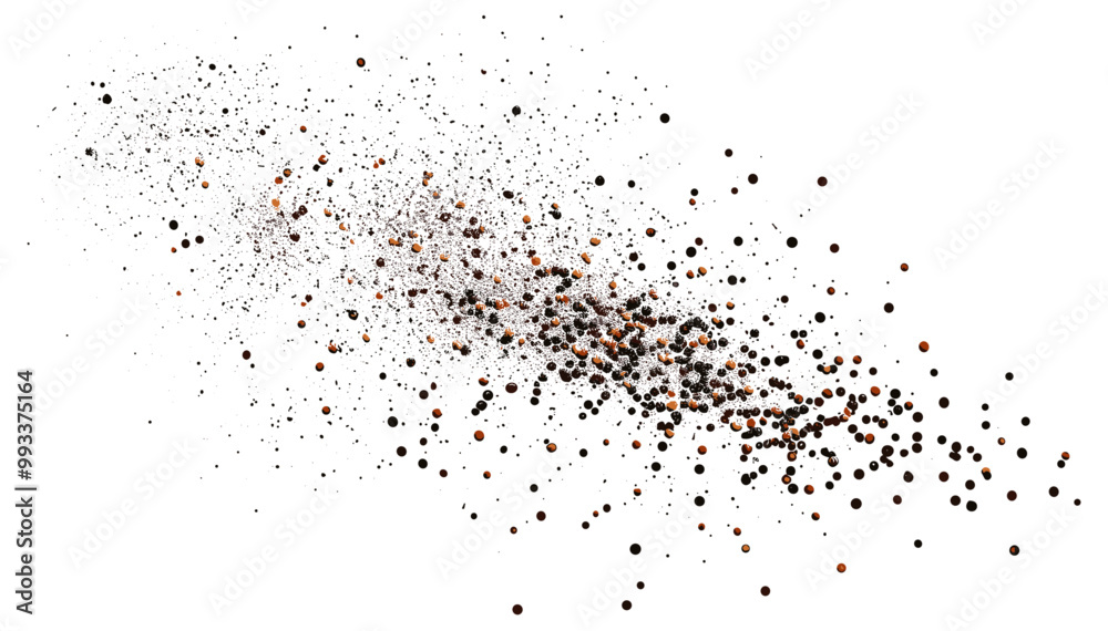 Ground peppercorn pile, black pepper scattered, spicy splatter, dynamic ...