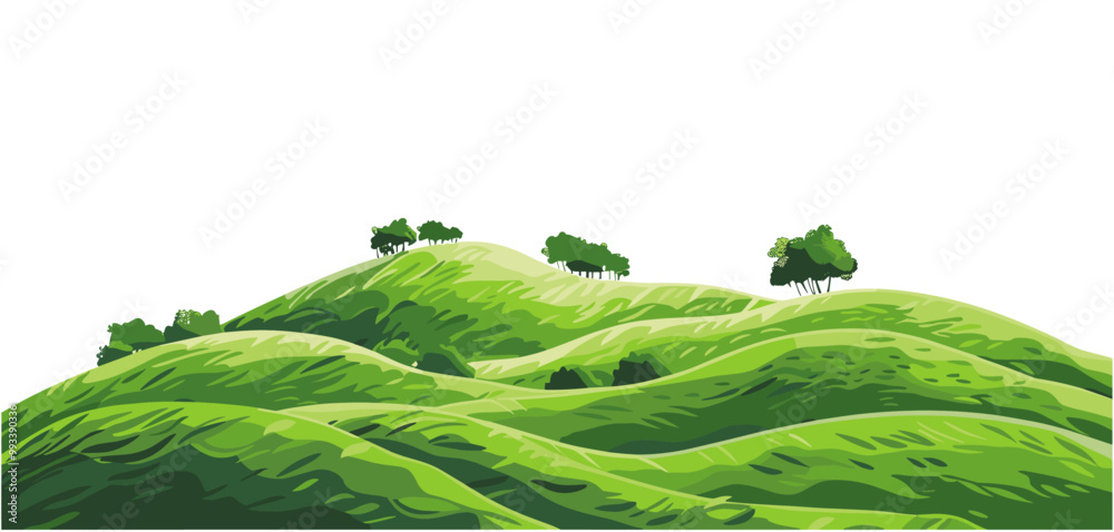grassed hill nature scenery, green hill landscape vector illustration ...