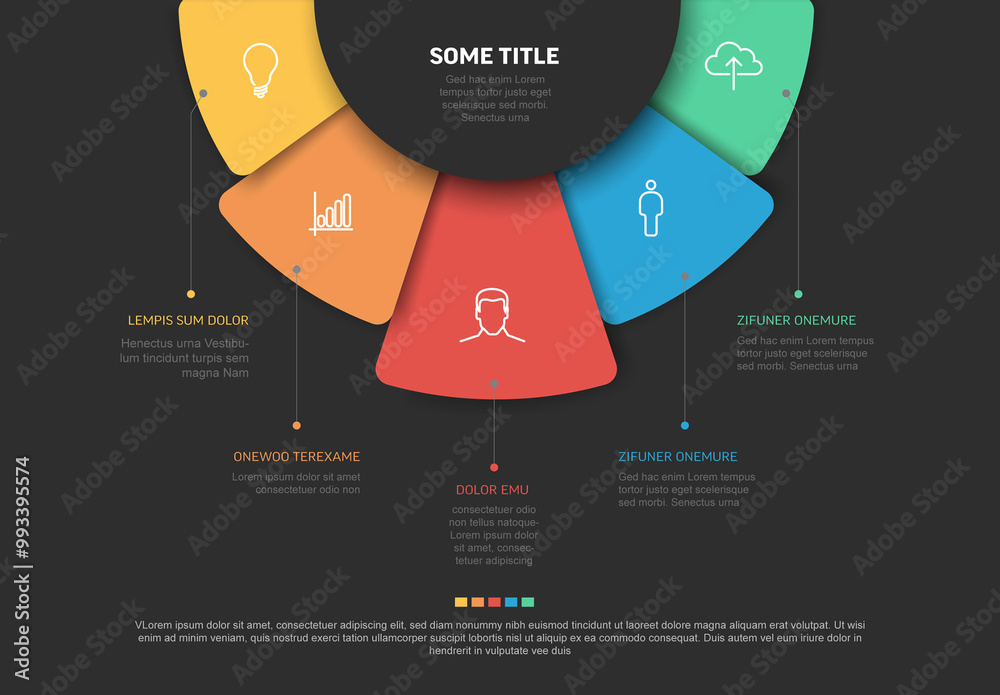 Infographic template with five element options on top fan dark ...