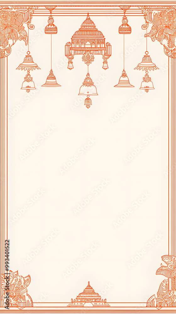 hindu auspicious template with motifs and bells as the border frame ...