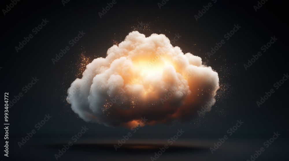 luminous cloud with soft glow, light reflecting off its surface ...