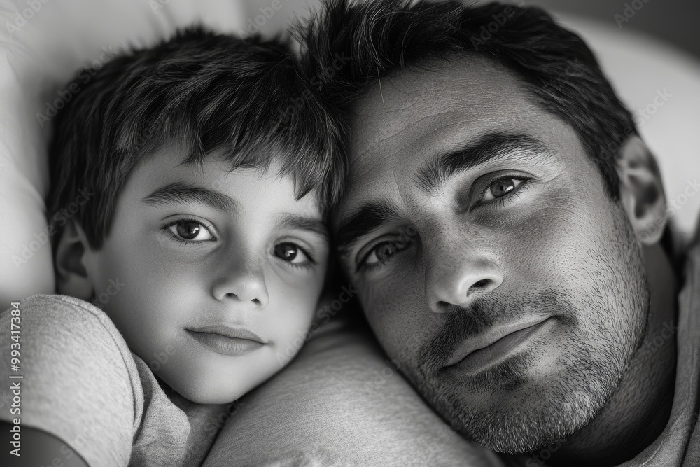 father son family man child conversation talking parent boy happy ...