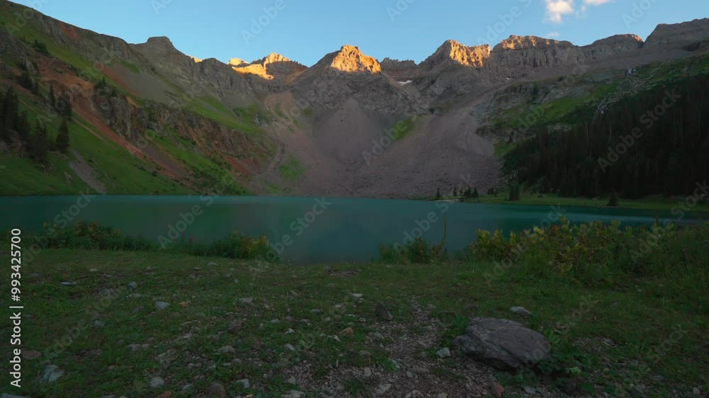 Lower Blue Lake Mount Sneffels Wilderness summer sunset golden hour ...