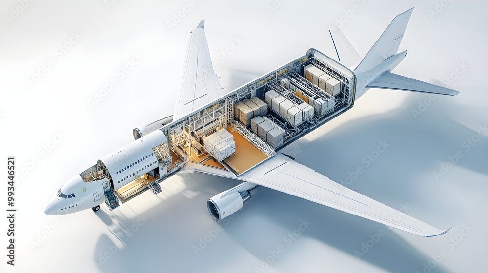 A cross-sectional view of a cargo aircraft, highlighting various ...