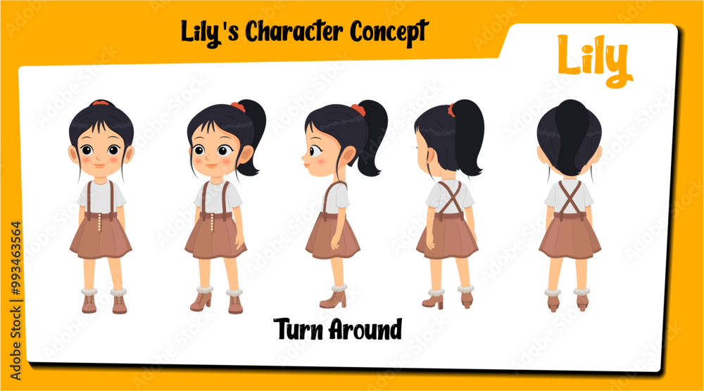 A cute girl cartoon character turn around sheet AKA Lily, Little girl ...