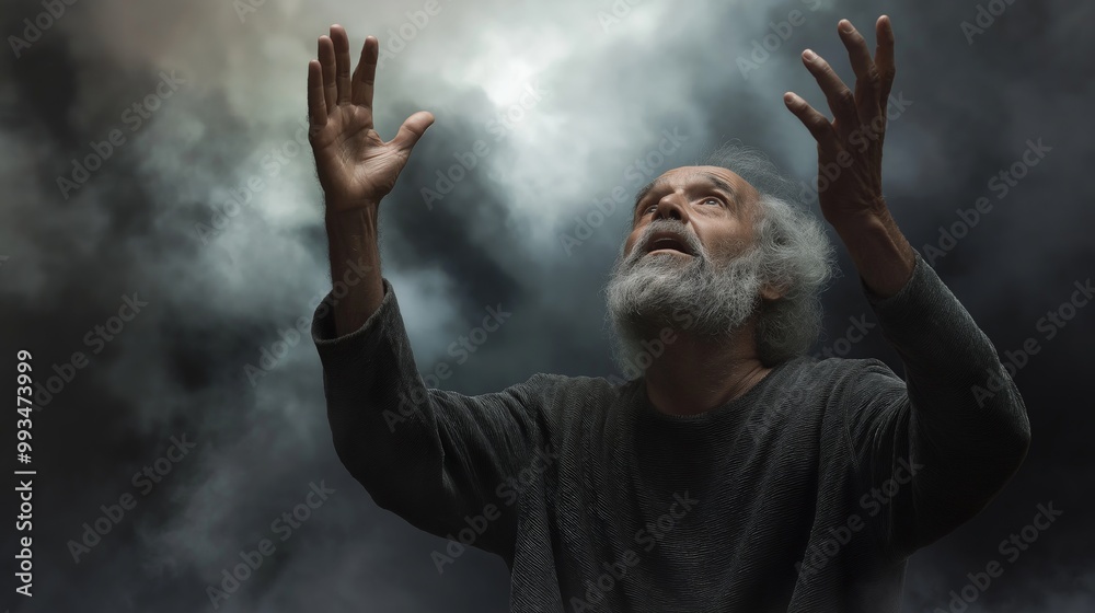 The servant of God, with gray hair and beard, his face showing ...