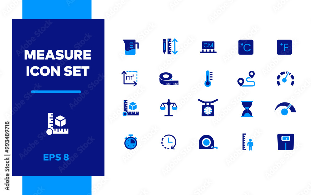 Measurement-related icons, ruler, scale, temperature, area, stopwatch ...