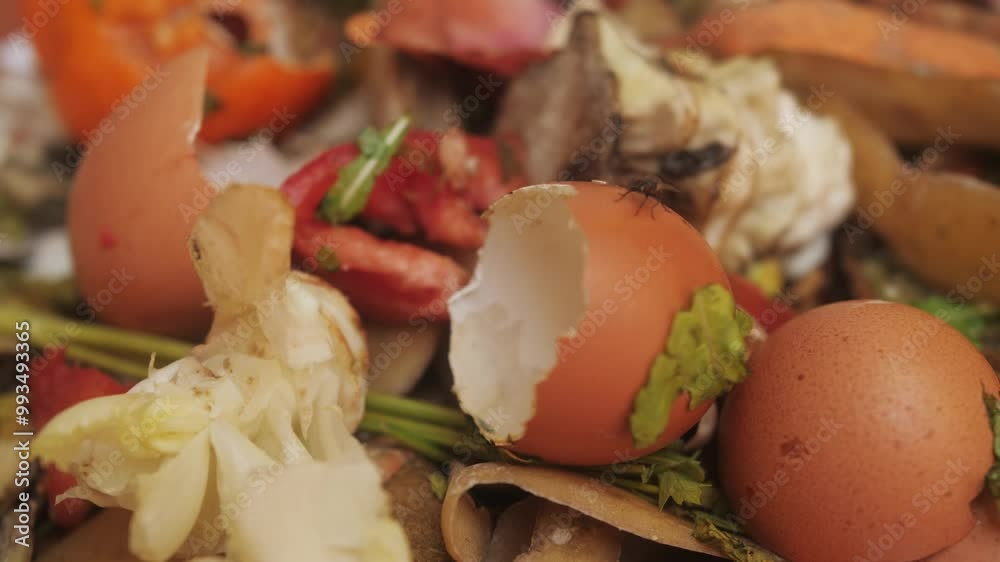 Heap of organic waste, food waste. Disposing of discarded food. A ...