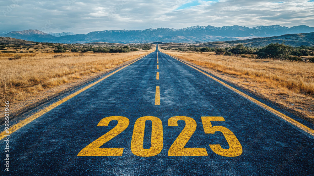 Road to 2025 with an empty road with written 2025 and arrow pointing ...