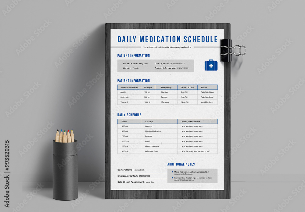 Daily Medication Schedule Template Layout Stock Template | Adobe Stock