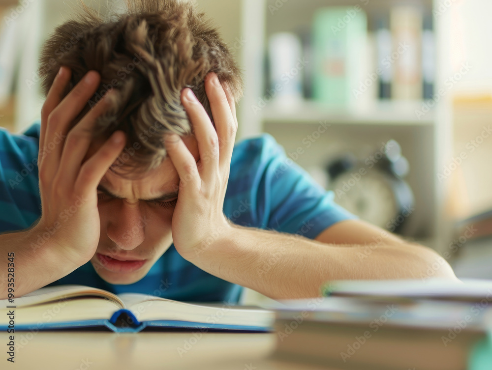 Stressed Teenager Battling Late-Night Headache. High School Student ...