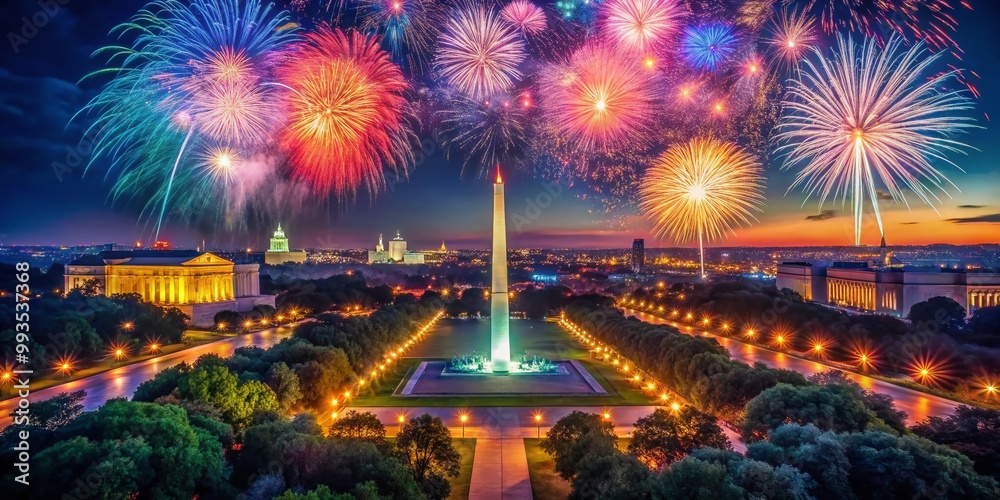 Spectacular Night Sky Over Washington D.C. with Colorful Fireworks ...