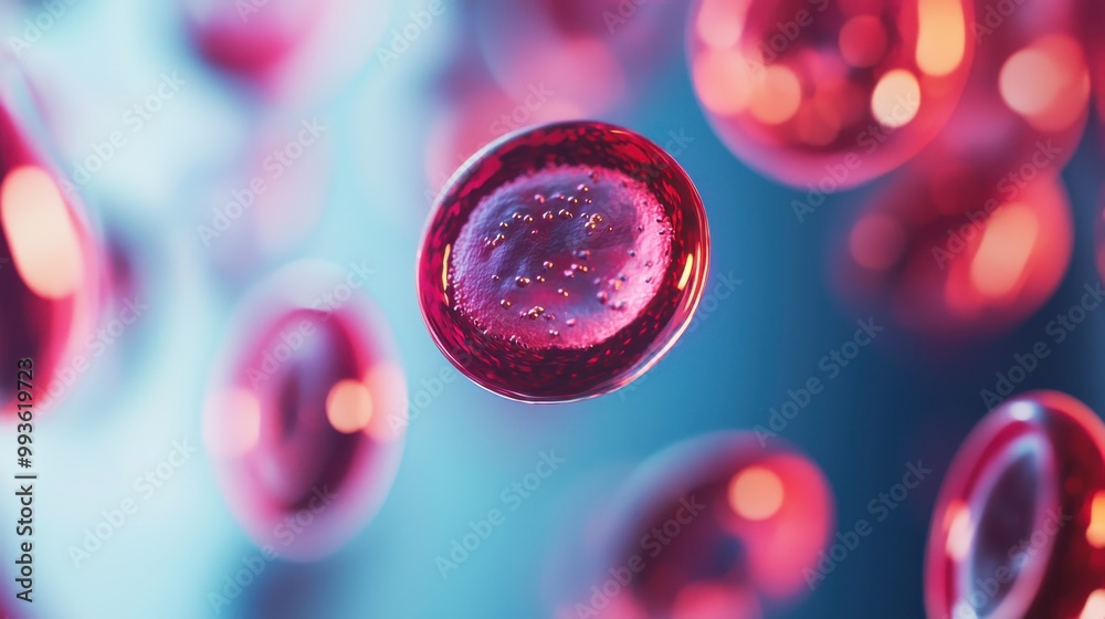 Extreme close-up of a microscopic slide showing blood cells under ...