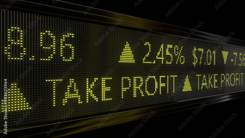 Take profit Stock market indicators. Digital shares tickers data price ...